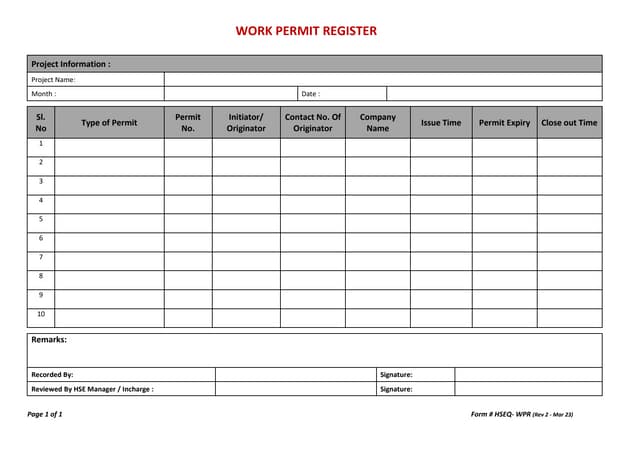 HSE INDUCTION Form # HSEQ - HSEI Rev 2 -.doc