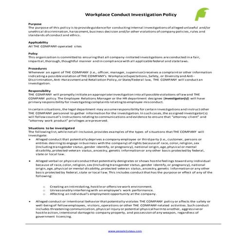 Employee Investigation Compliant Interview Form and Notes