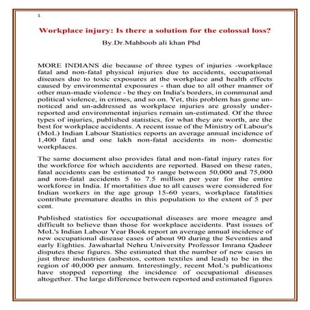 Workplace injury: Is there a solution for the colossal loss? By.Dr ...