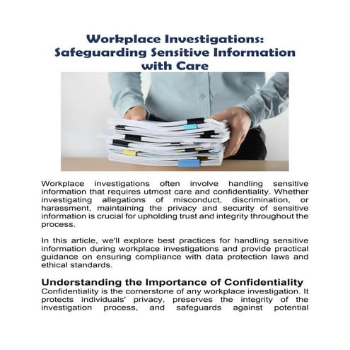 Workplace Investigations Safeguarding Sensitive Information With Care Pdf
