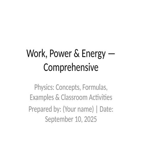 Work, Power & Energy Cheat sheet | PDF