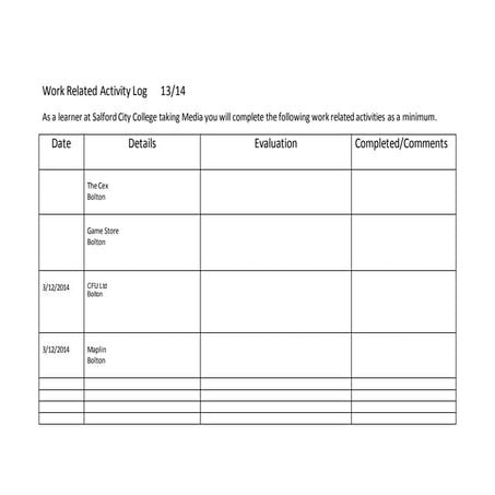 Work related job application log | DOCX