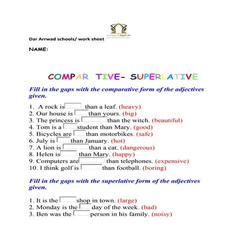 Work sheet. comparative and superlative | DOCX