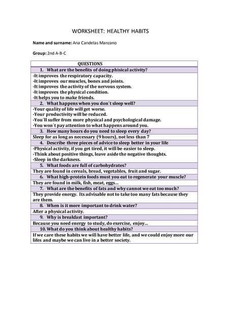 Worksheet healthy habits | PDF