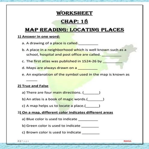 MAP READING LOCATING PLACES-Worksheet | PDF