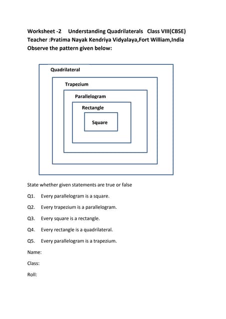 Worksheet 3 understanding the quadrilaterals | PDF