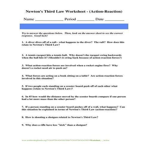 Newtons Laws Of Motion For Kids Worksheets