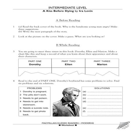 Worksheet a kiss before dying - macmillan readers | PDF