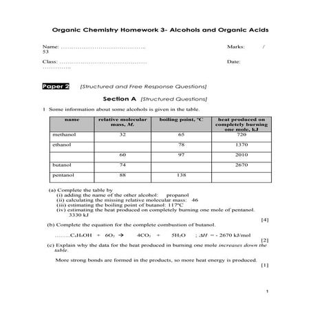 Alcohols and Organic Acid | DOC | Chemistry | Science