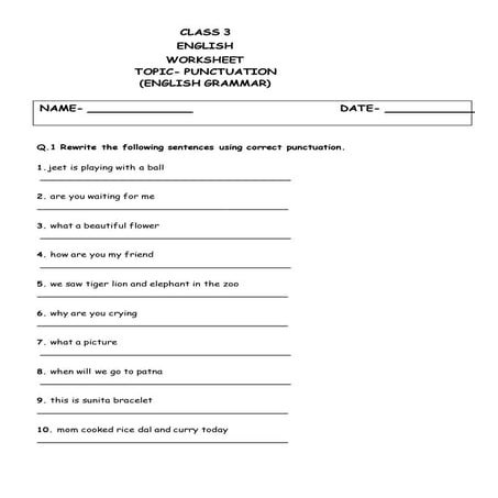 Class 3-English-Worksheet-Punctuation Marks (English Grammar) | PDF