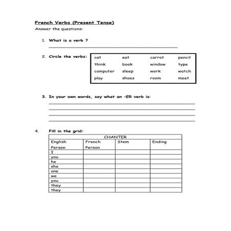Worksheet French regular -er verbs | DOC