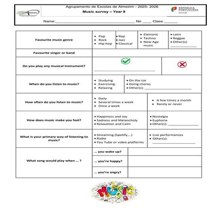 Worksheet-Music survey: genre, favourite band, singer | PDF