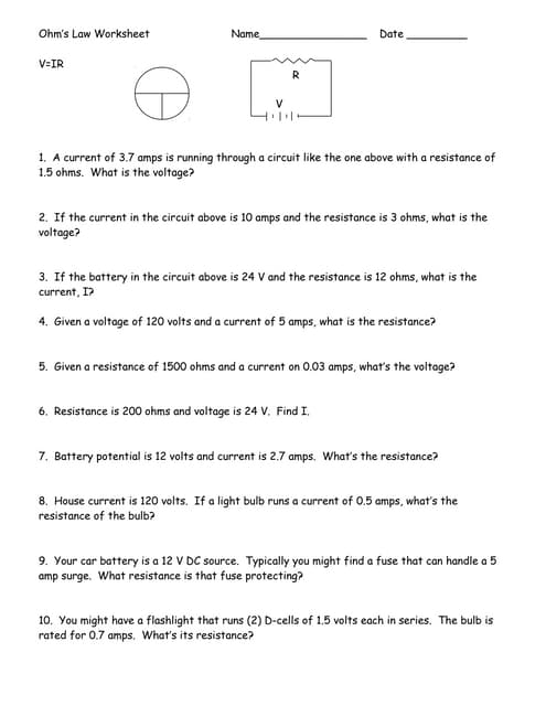Ohms Law Practice Worksheet Ohm's Law Problems For Complex Circuits