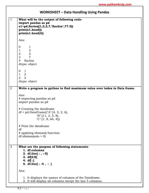 Worksheet - python Pandas numerical py pdf | PDF Worksheet - python Pandas numerical py pdf | PDF