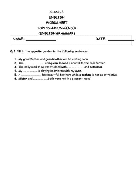 Class 3-English-Worksheet-Noun Common & Proper (English Grammar) | PDF