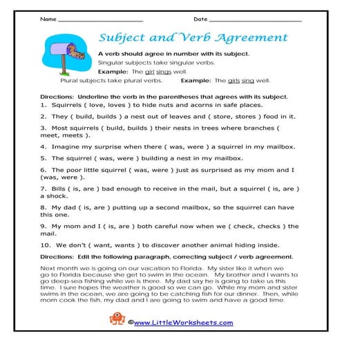 Worksheet subject verbagreement | PDF
