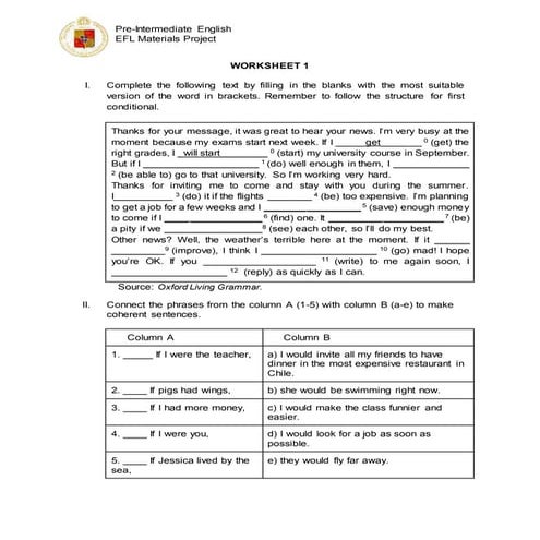 EFL Project - Worksheet 1 - Homework | DOCX
