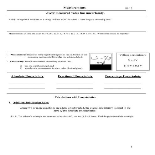 Worksheet Measurements Physics | PDF