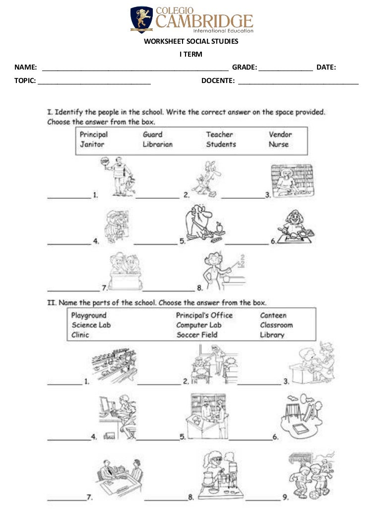 Worksheet 1 people of school