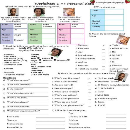Worksheet 1=>personal data | PDF