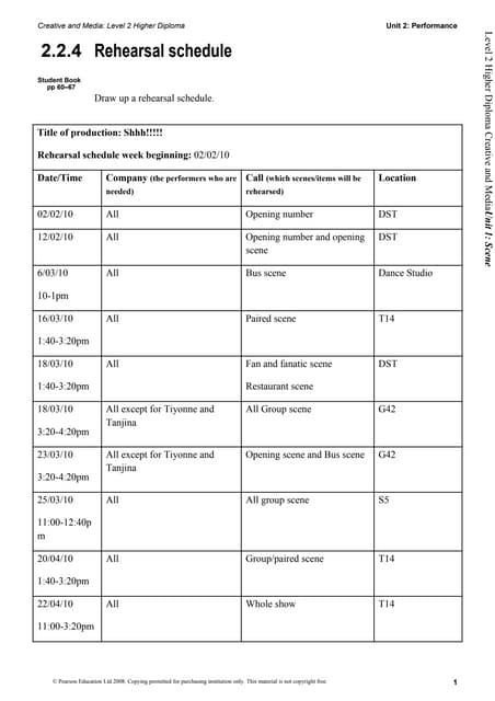 Worksheet 2.2.4 Rehearsal schedule | PDF