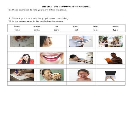 WORKSHEET 2 - I LIKE SWIMMING AT THE WEEKEND - VOCABULARY AND WRITING ...