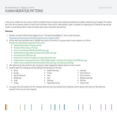 Lesson 6.3 Activity: Human Migration Patterns | PDF