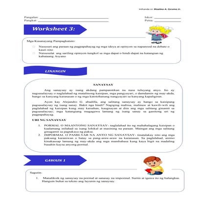 Worksheet 3 Sanaysay | PDF