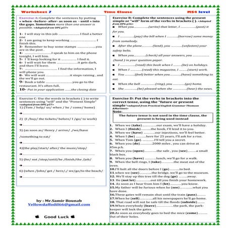 Worksheet 7 time clause ms4 level | PDF