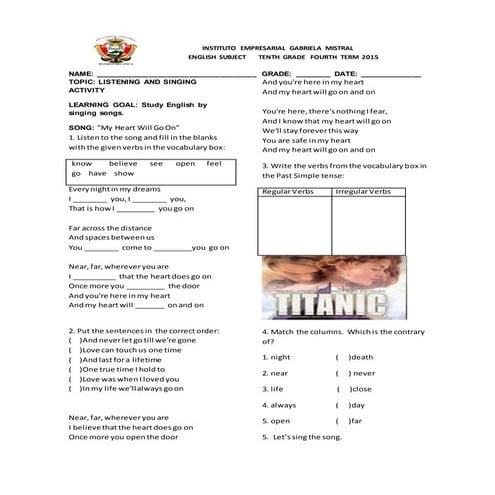 Worksheet a song | PDF