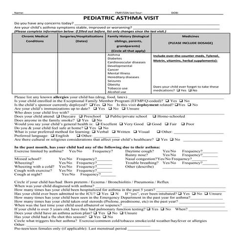 Worksheet asthma | DOC