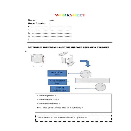 Worksheet determine the surface area of a cylinder and a cone | DOCX