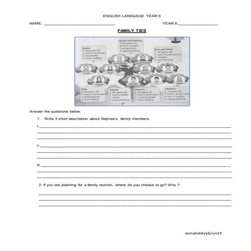 YEAR 6 UNIT 3 FAMILY TIES WORKSHEET | PDF