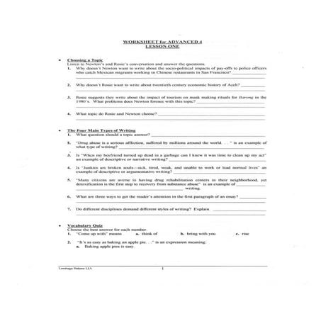 Worksheet for advanced 4 | PDF