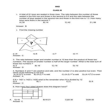 Worksheet for imo classes 11 and 12 | DOCX