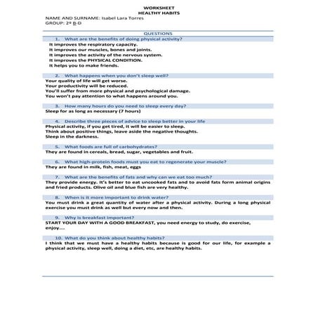 Healthy habits worksheet | DOCX