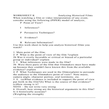 WORKSHEET K Analyzing Historical Films.docx | Screenwriting | Content ...