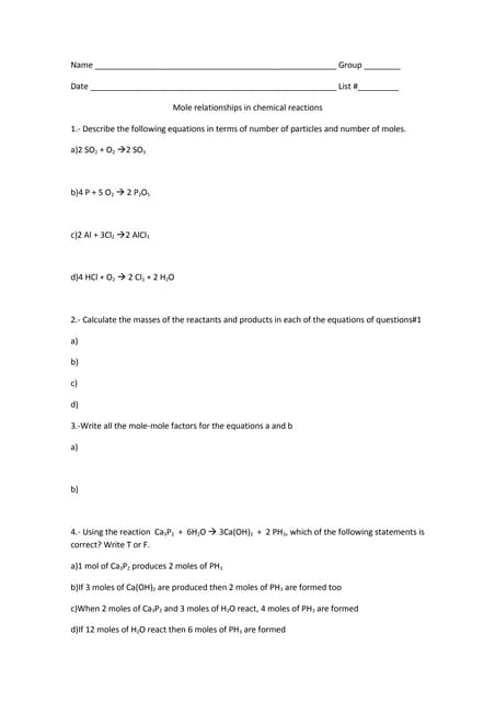 Worksheet mole relationships | DOC