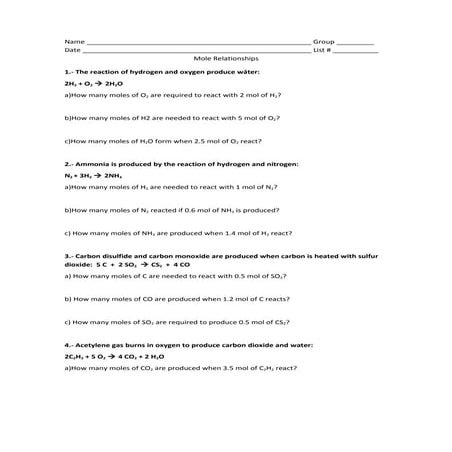 Worksheet mole relationships | DOC