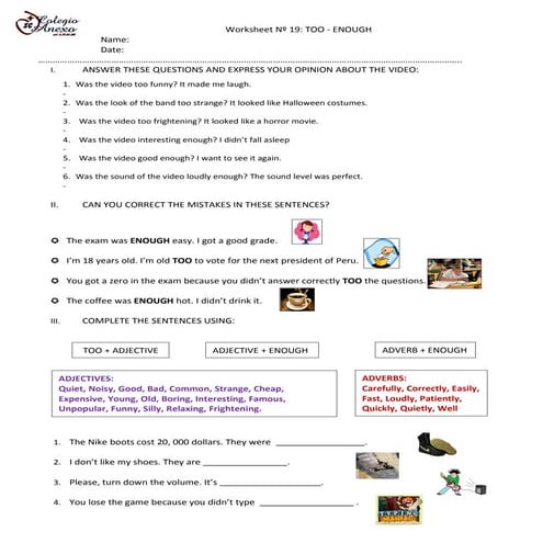 Worksheet nº19 too enough 2 nd year anexo | DOC | Educational ...