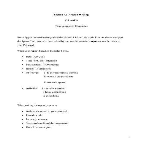 Worksheet on Directed Writing (Report) | PDF