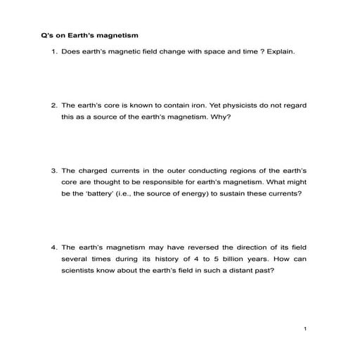 Worksheet on Earth’s magnetism for igcse | PDF