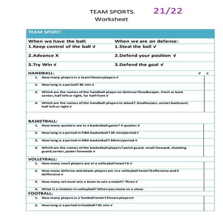 Worksheet PE Team Sport | DOCX
