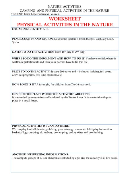 8.1. ws nature activities places to do nature physical activities | PDF