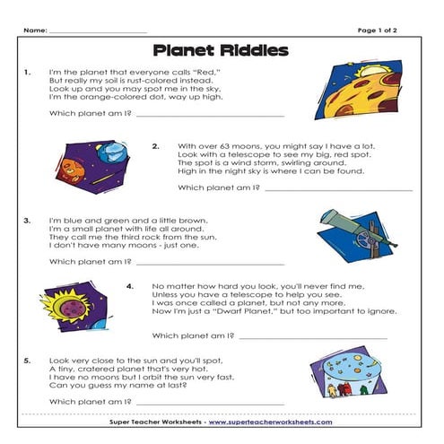 Worksheet (planet riddles) | PDF