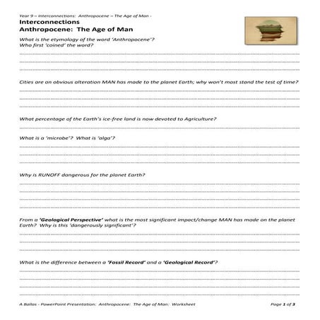 Anthropocene: - The Age of Man - (Worksheet) | PDF