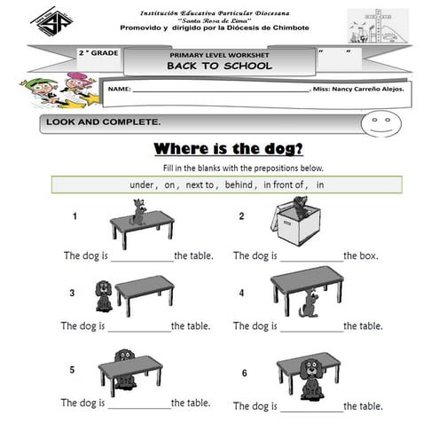 Hoja De Trabajo De Preposiciones De Lugar
