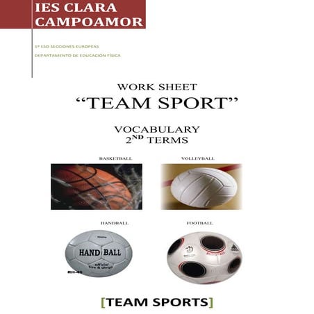 Team Sport Vocabulary 5 team sport worksheet 1º ESO Secciones | PDF