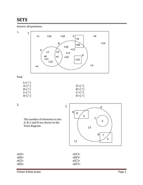 Set theory - worksheet