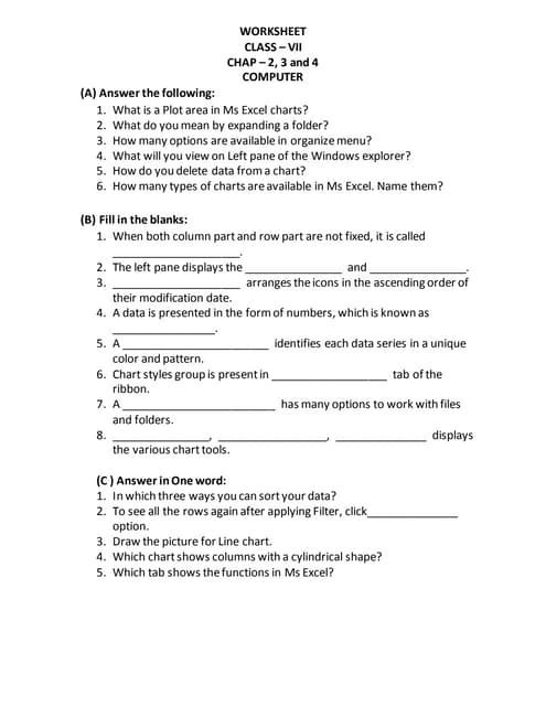MS word worksheet for class 4th | PDF
